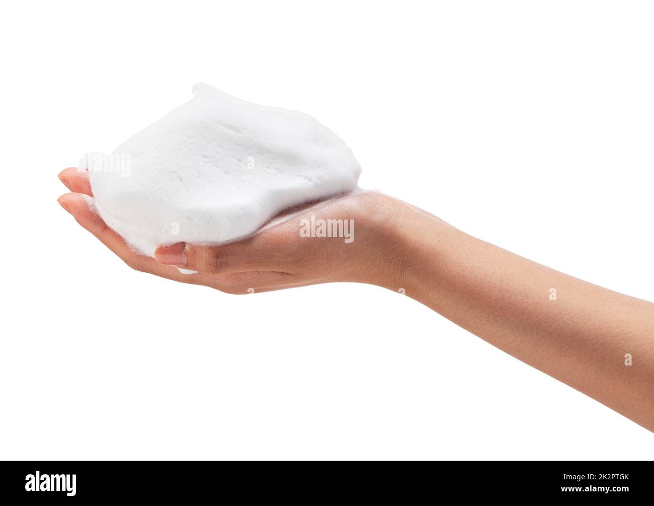 Female hand with soap bubbles on white background Stock Photo - Alamy