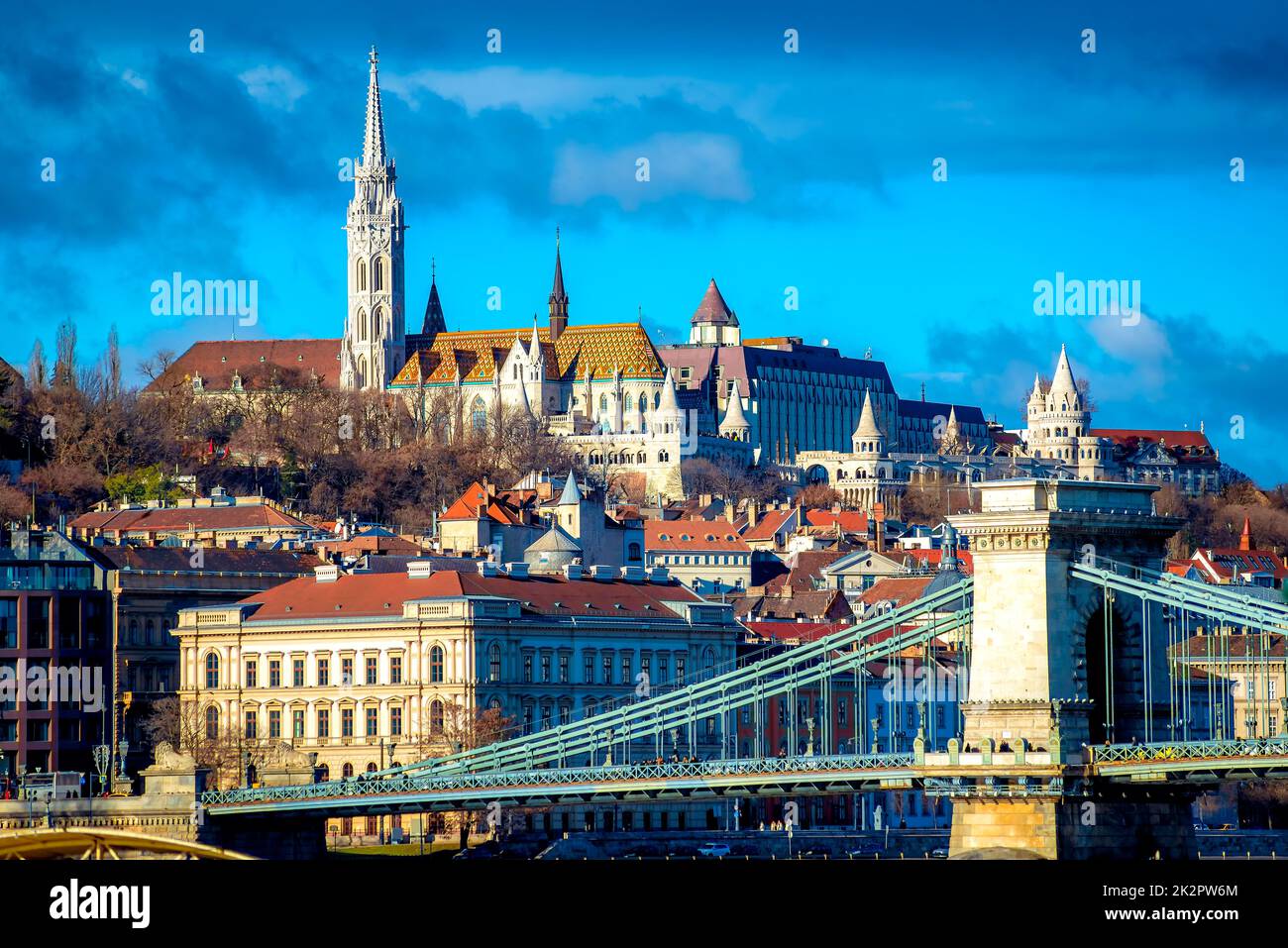 View of Budapest cityscape with Chain Bridge, Matthias Church and ...