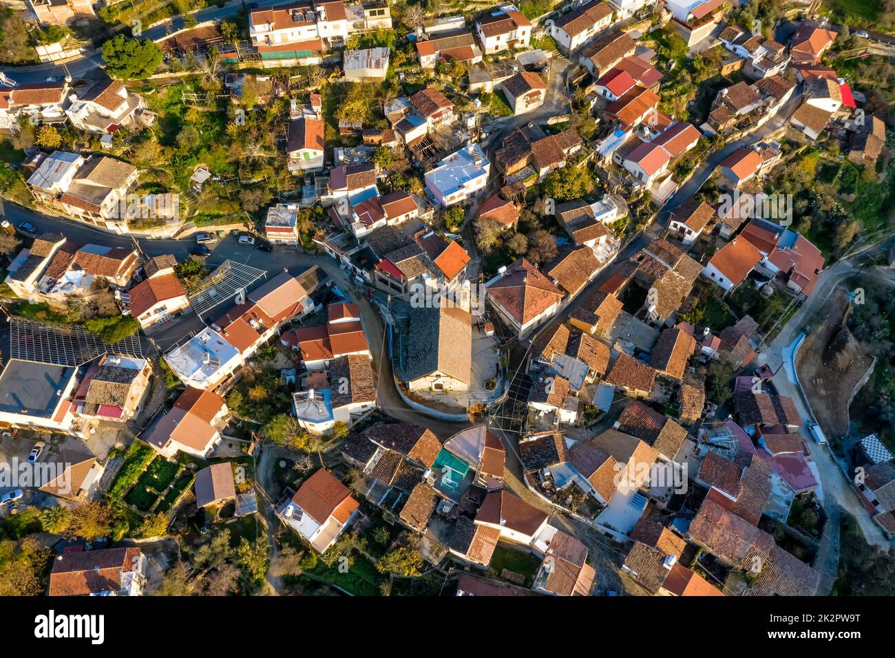 Overhead view of Gourri village. Region of Pitsilia, Nicosia District ...