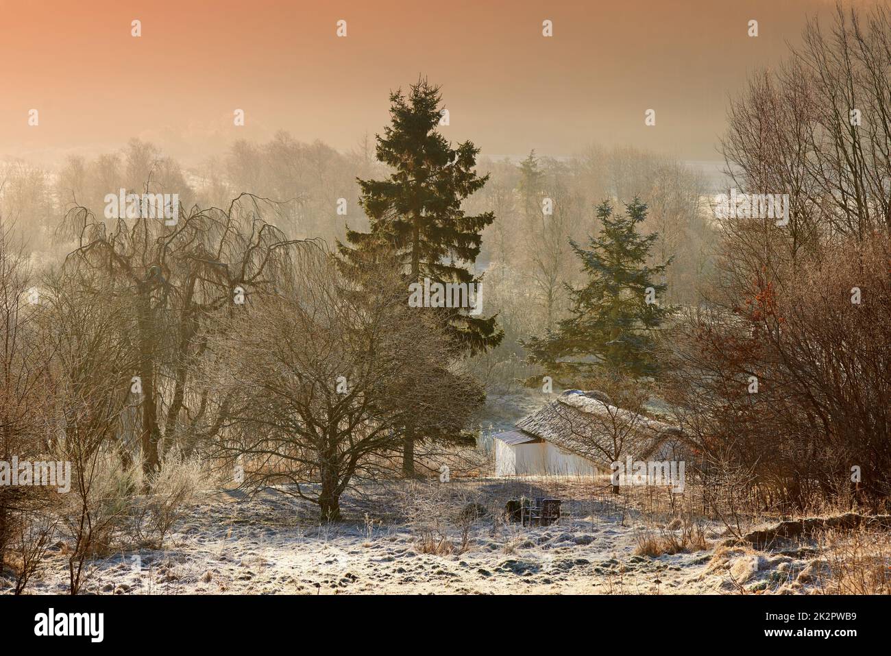 The sun is shining on this winters day. a scenic winter landscape Stock ...
