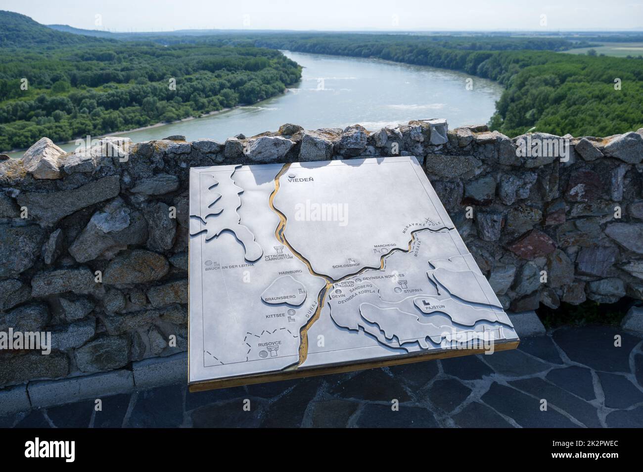 The Devin castle metallic map of the landscape in Bratislava on a ...