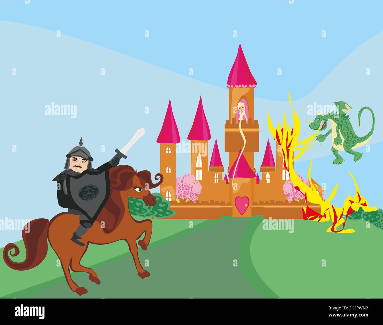dragon attacks the castle Stock Photo - Alamy