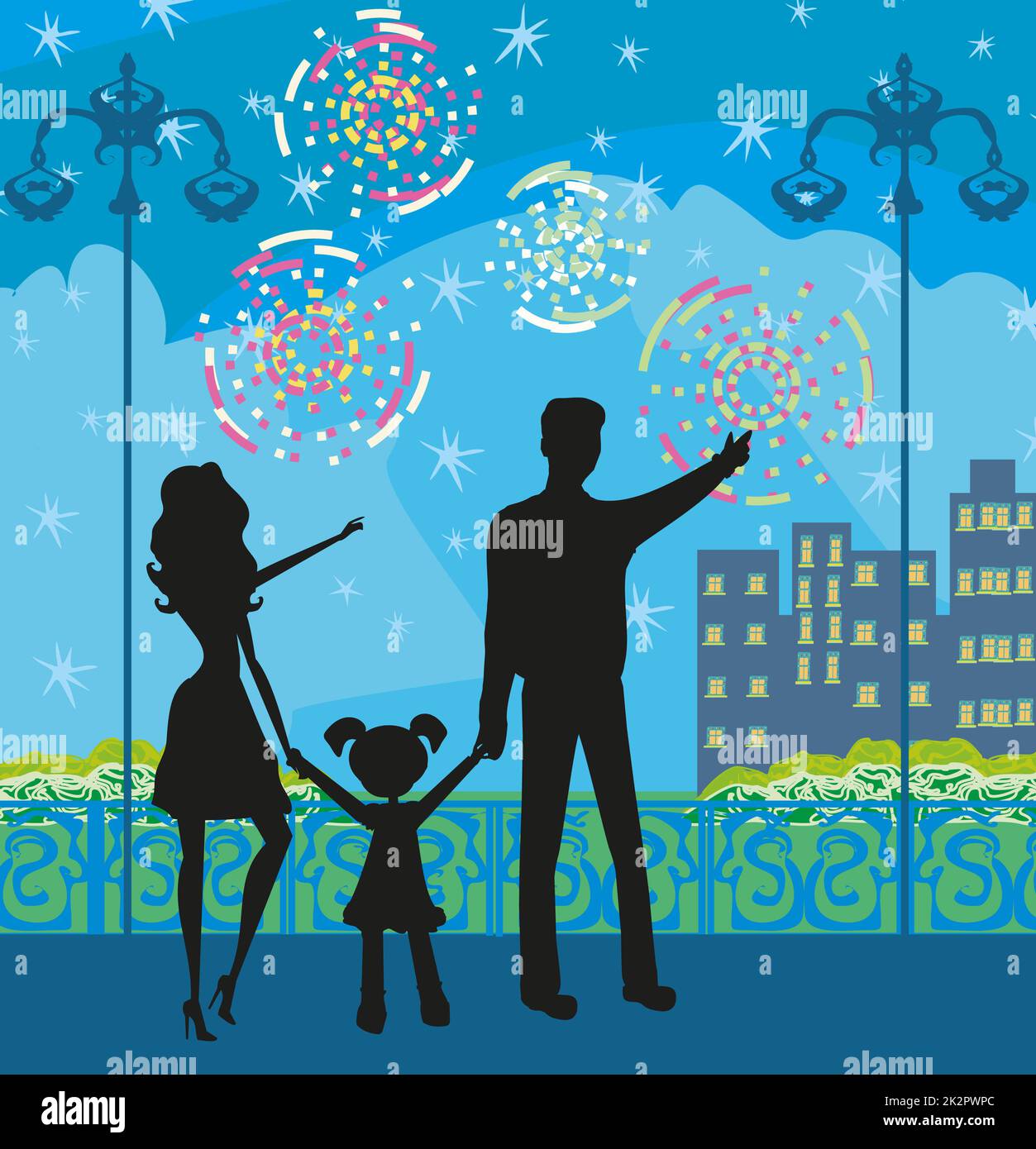 happy family watching the fireworks Stock Photo - Alamy