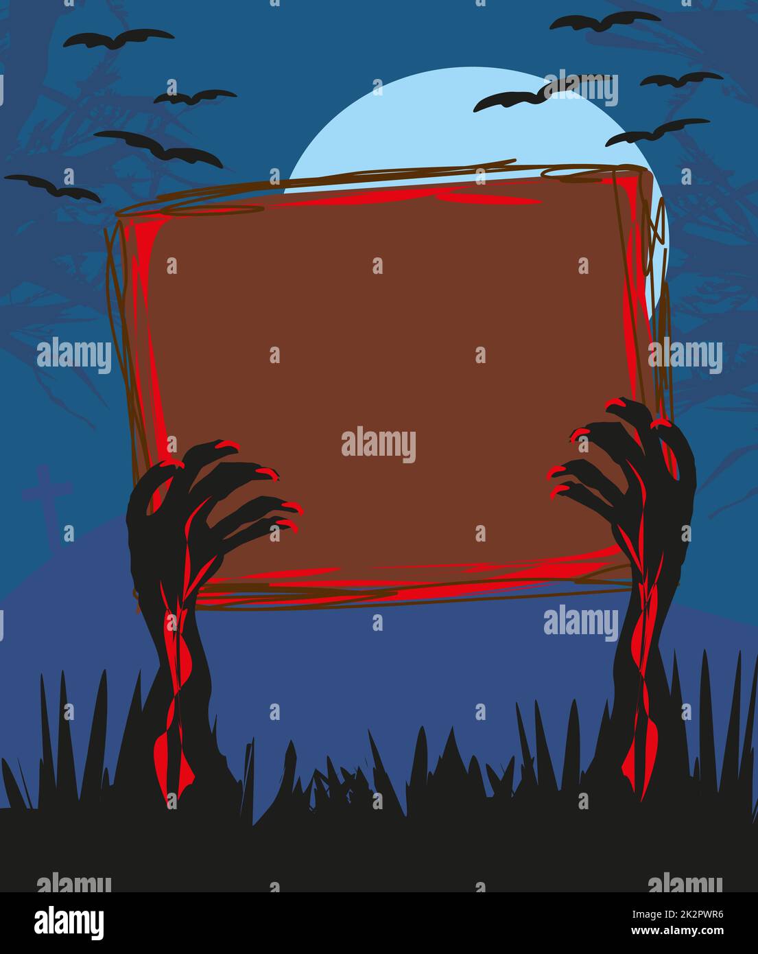zombie hands coming out of grave card Stock Photo - Alamy