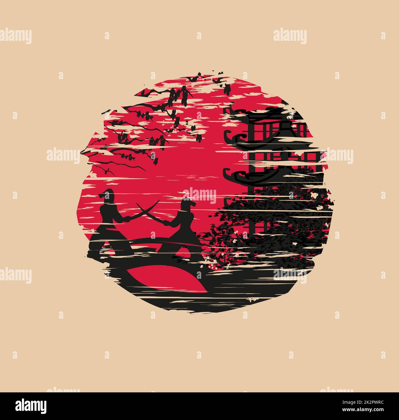 Japanese Samurai fighter - grunge card Stock Photo - Alamy