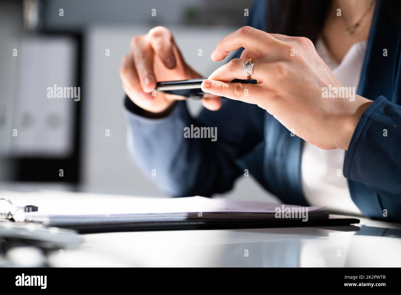 Remote Payroll Cheque Deposit Taking Picture Stock Photo - Alamy