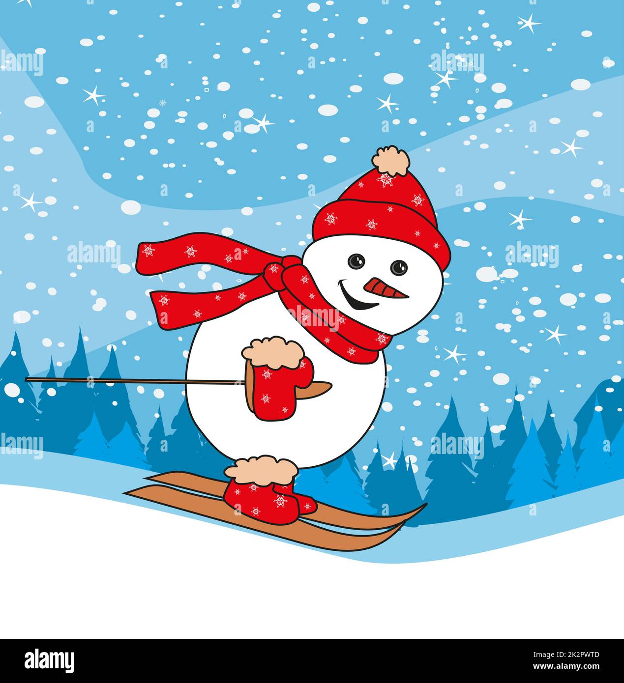 Christmas cartoon character, skiing snowman Stock Photo - Alamy