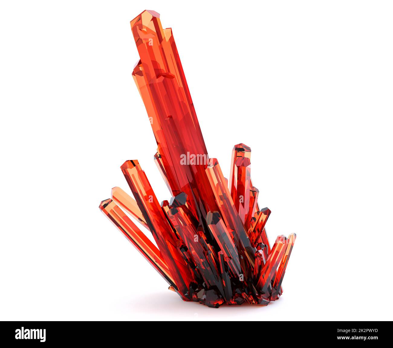 Red color crystal cluster isolated on white background. 3D illustration ...
