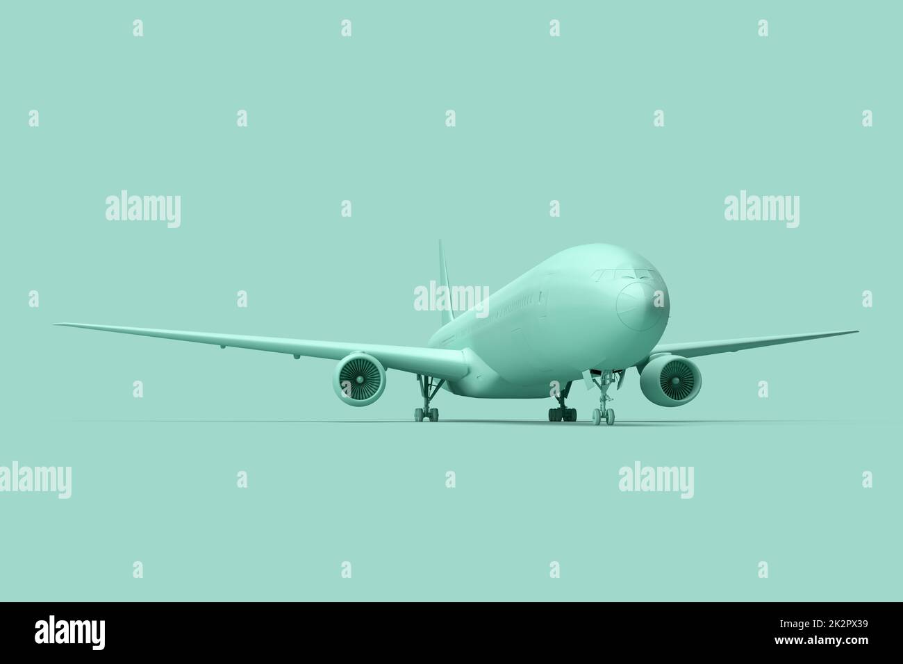 Minimalistic illustration of passenger airplane on teal background. 3D ...