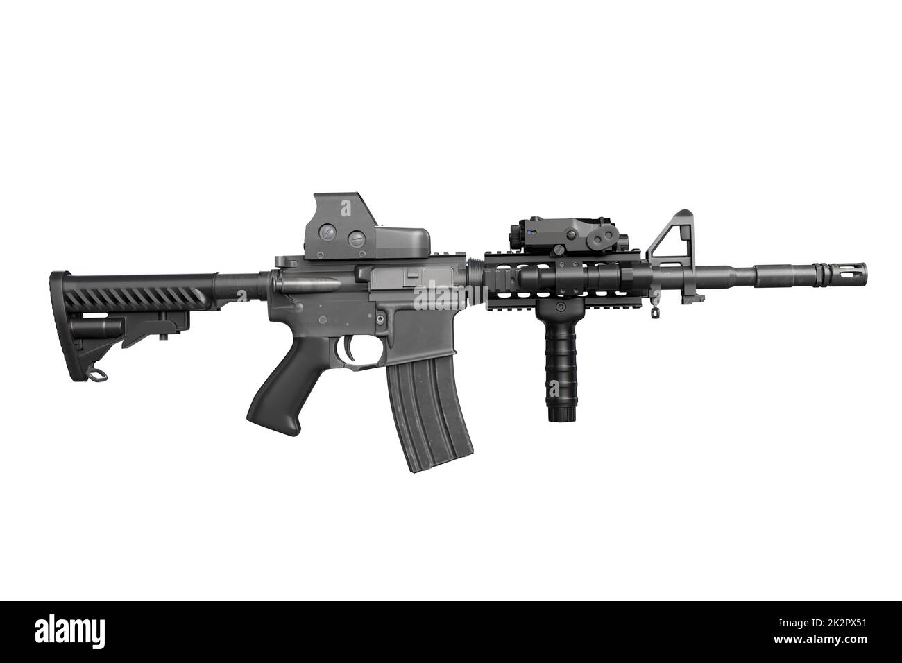 Side view of automatic rifle isolated on white background. 3D ...