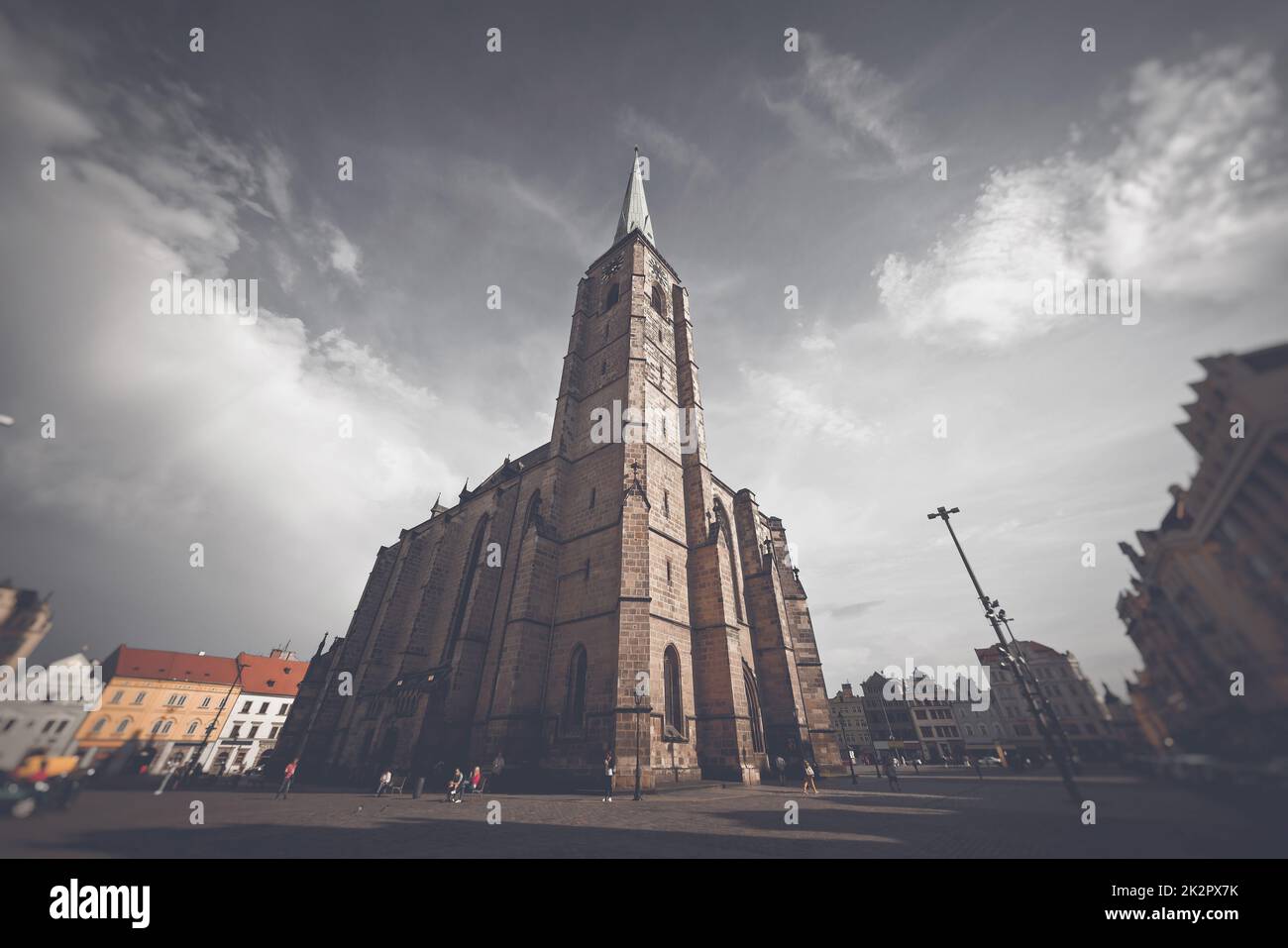 Saint Bartholomew Cathedral at Republic square in Plzen (Pilsen). Czech ...