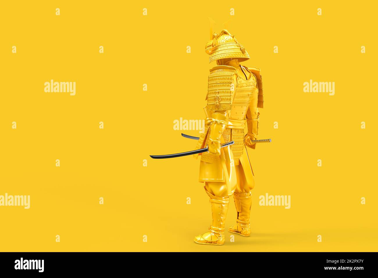 Rear view of Samurai warrior in full armor with katana. 3D illustration ...