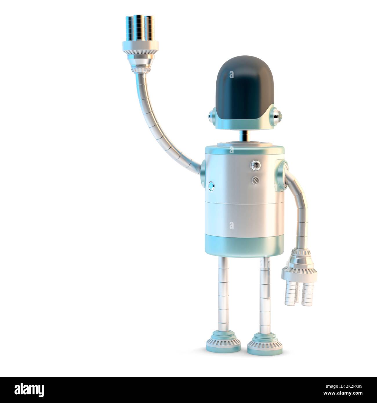 Cute cartoon robot character waving Hello. 3D illustration. Isolated ...