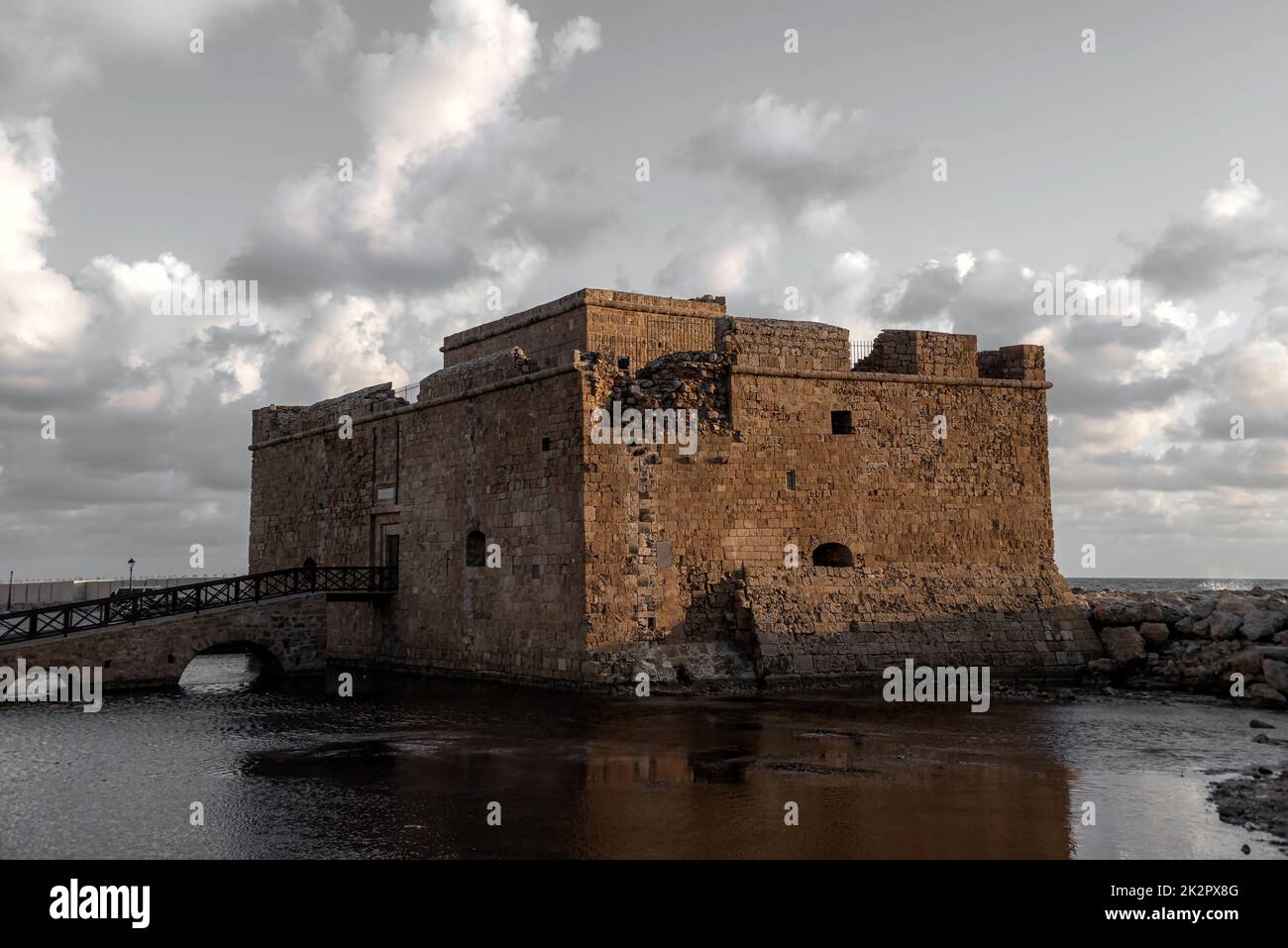 Medieval Paphos castle and mediterranean sea coast. Cyprus Stock Photo ...