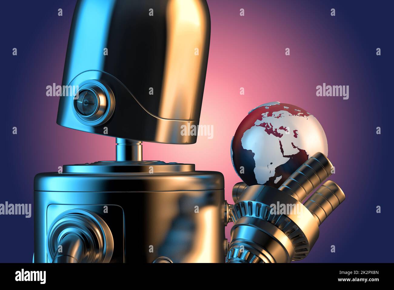 Robot holding earth globe. 3D illustration Stock Photo - Alamy