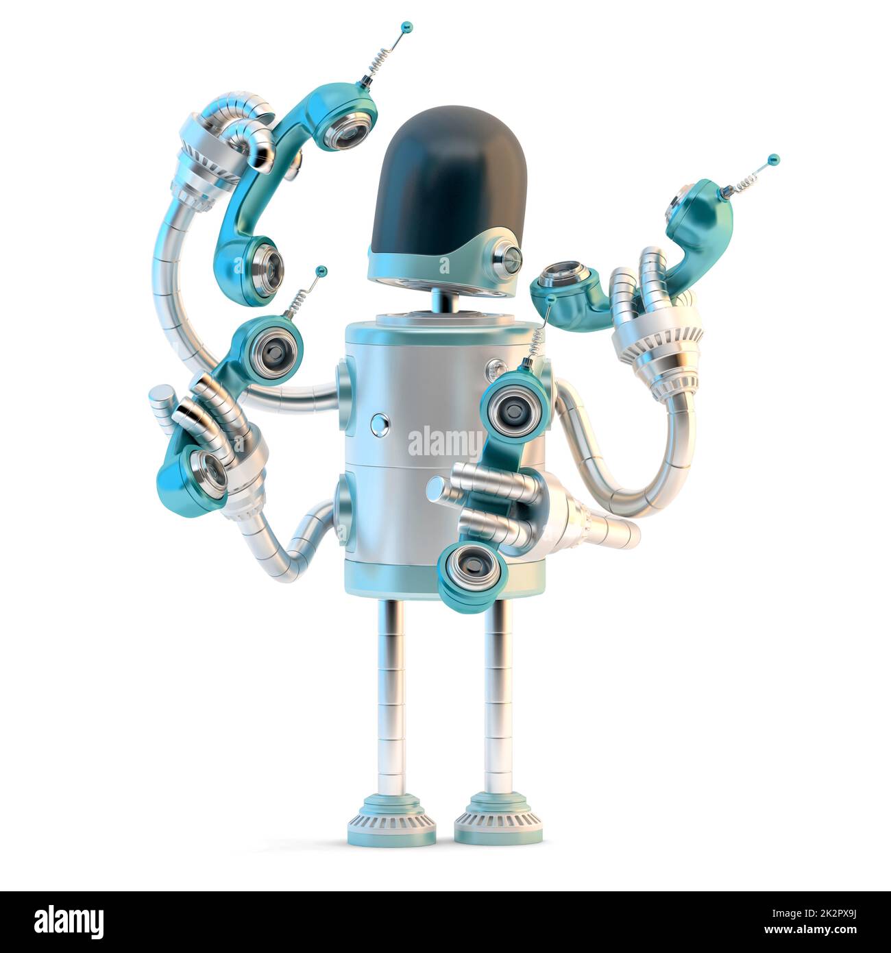 Robot with phone tubes. Telecommunication concept. 3D illustration ...