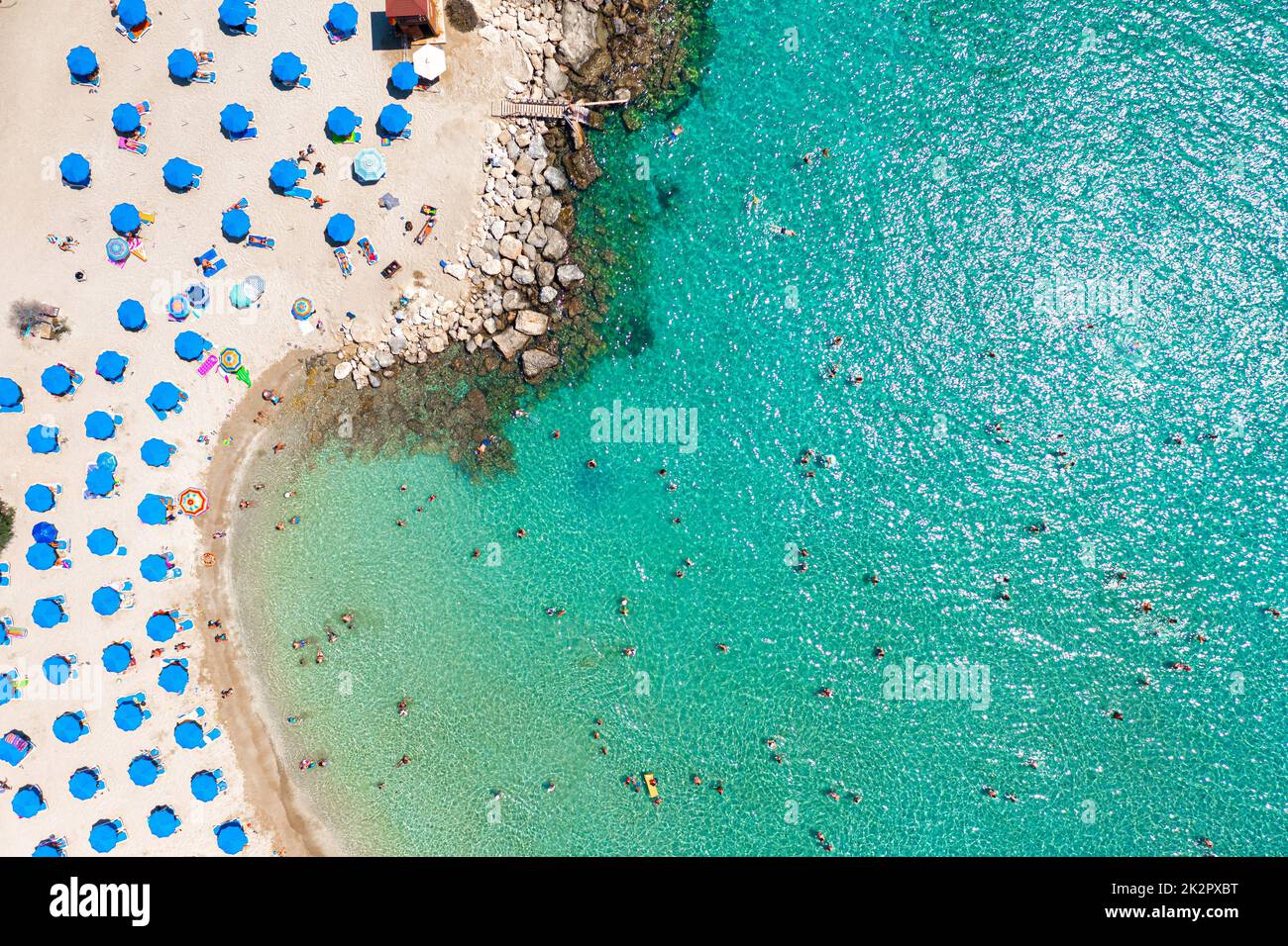 Overhead view of famous Konnos Bay Beach in Ayia Napa. Famagusta ...