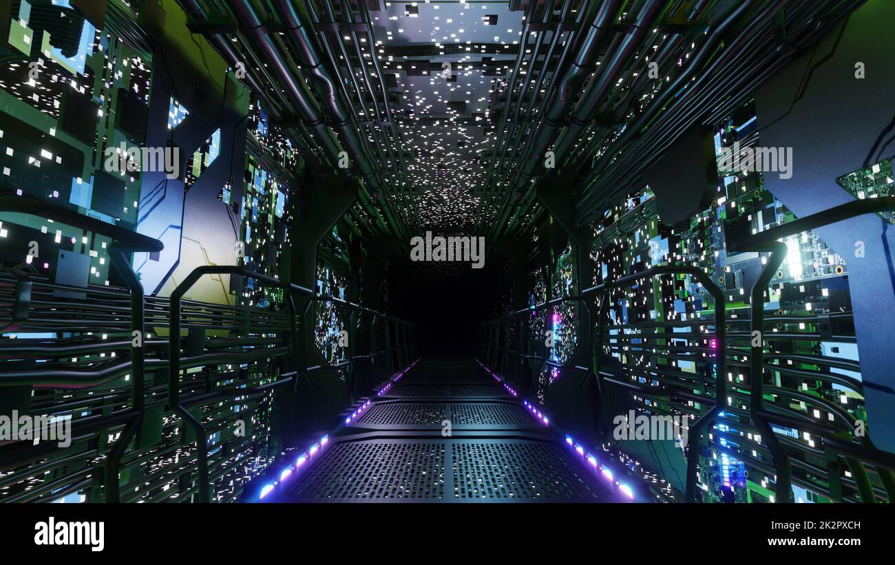 Inside Digital Wiring Network Tunnel Sci-fi Stock Photo - Alamy