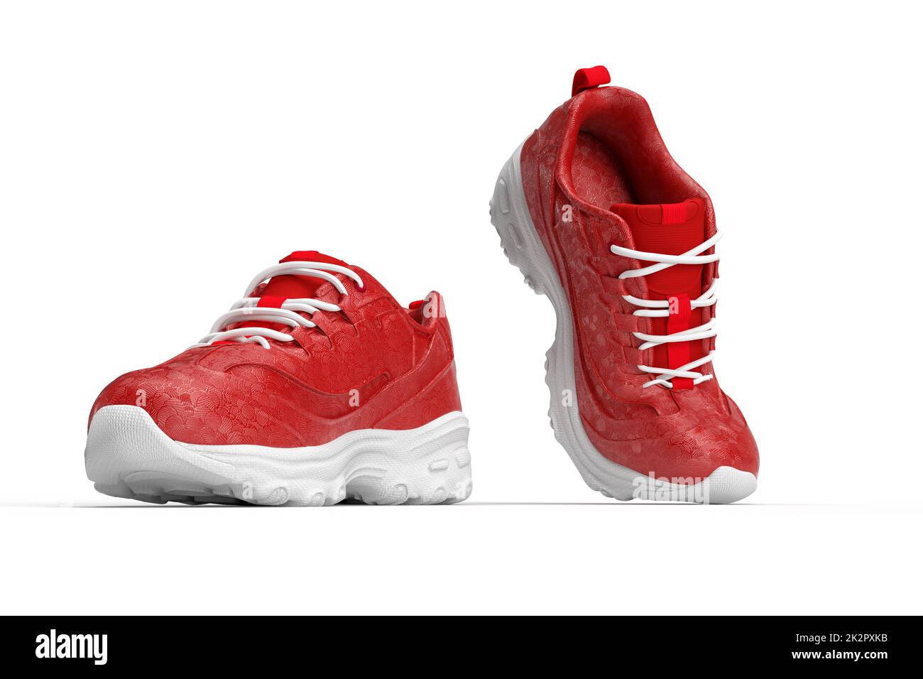 A pair of classy sports shoes in red color. 3D illustration Stock Photo ...