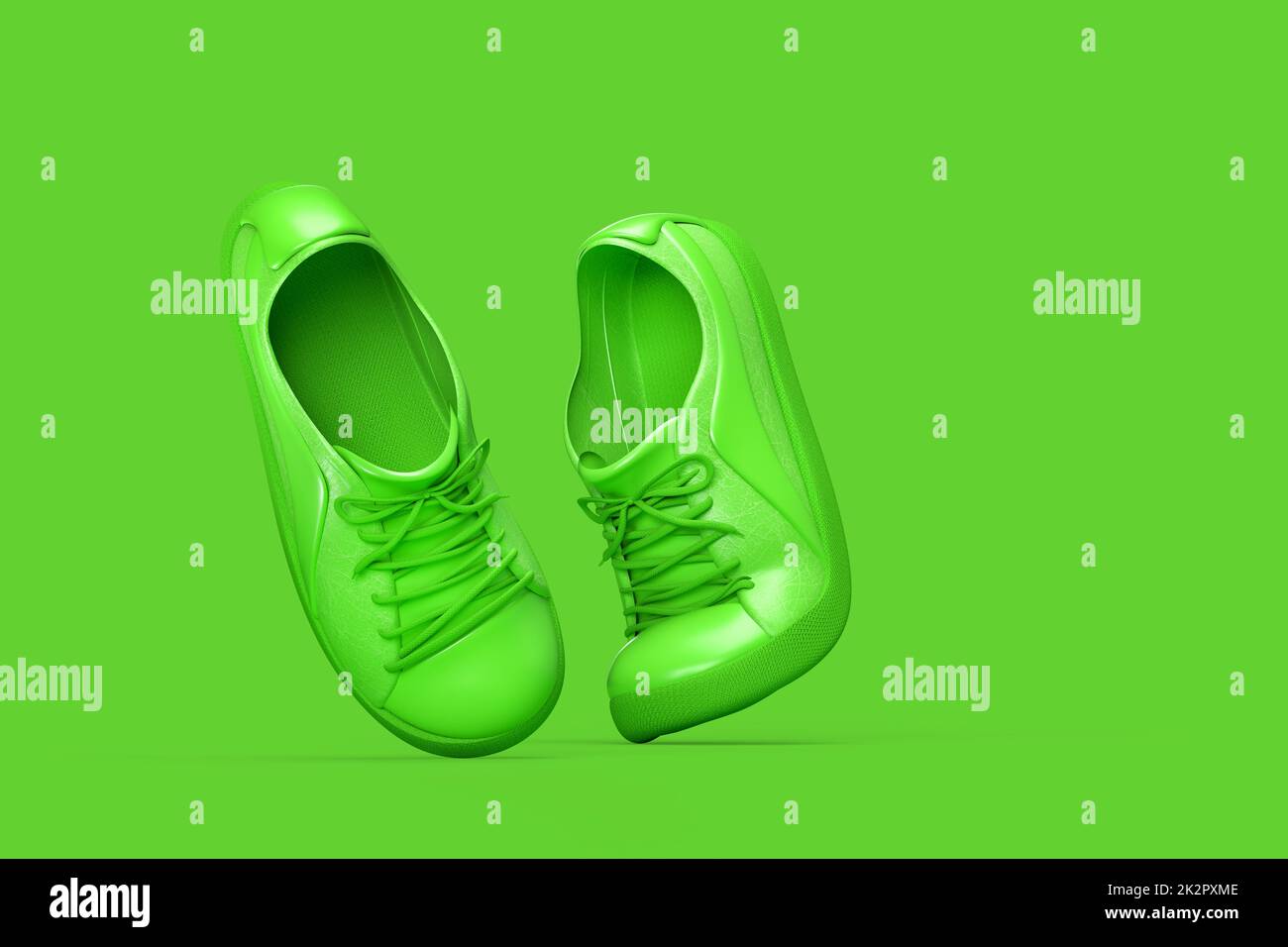 Pair of green sport shoes on green background. 3D illustration Stock ...