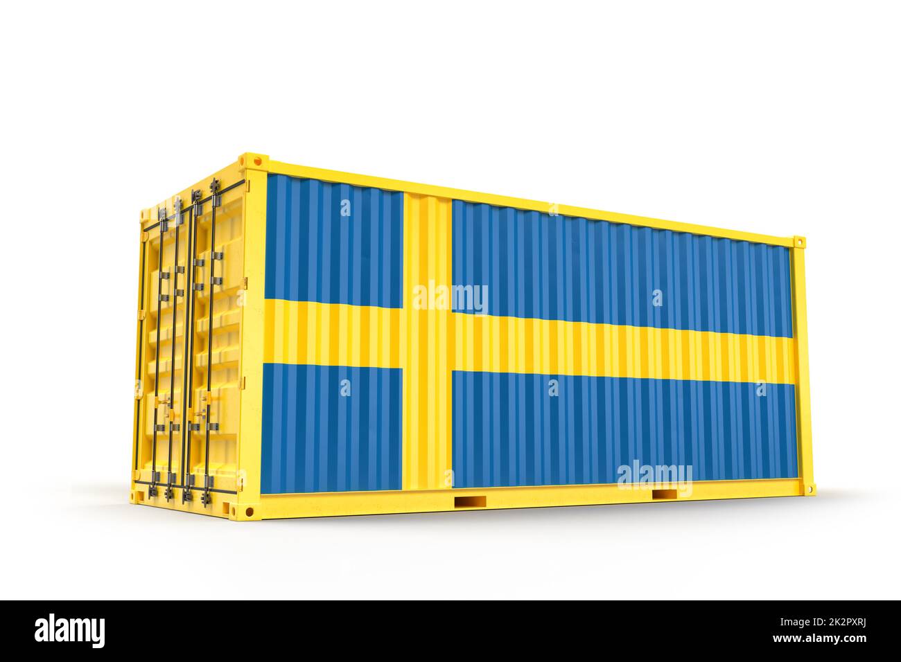 Shipping cargo container textured with Flag of Sweden. Isolated. 3D ...