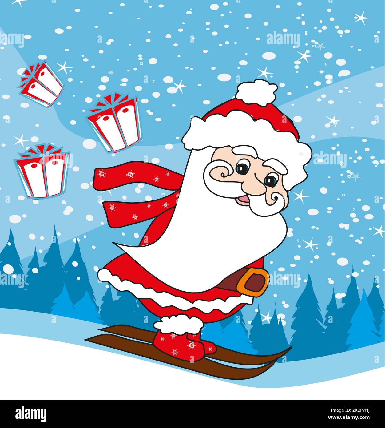 Christmas cartoon character, skiing Santa Claus Stock Photo - Alamy