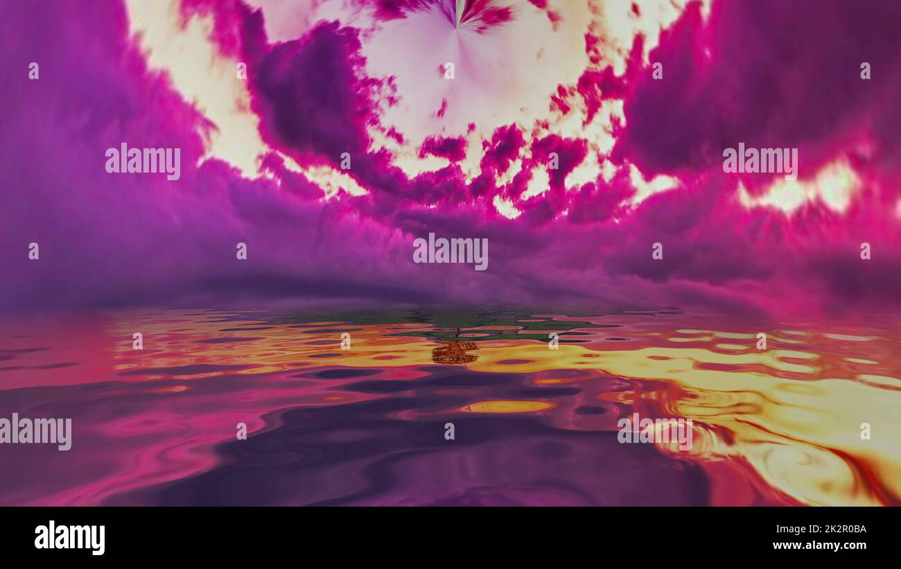 Dramatic sunset reflecting in water Stock Photo - Alamy