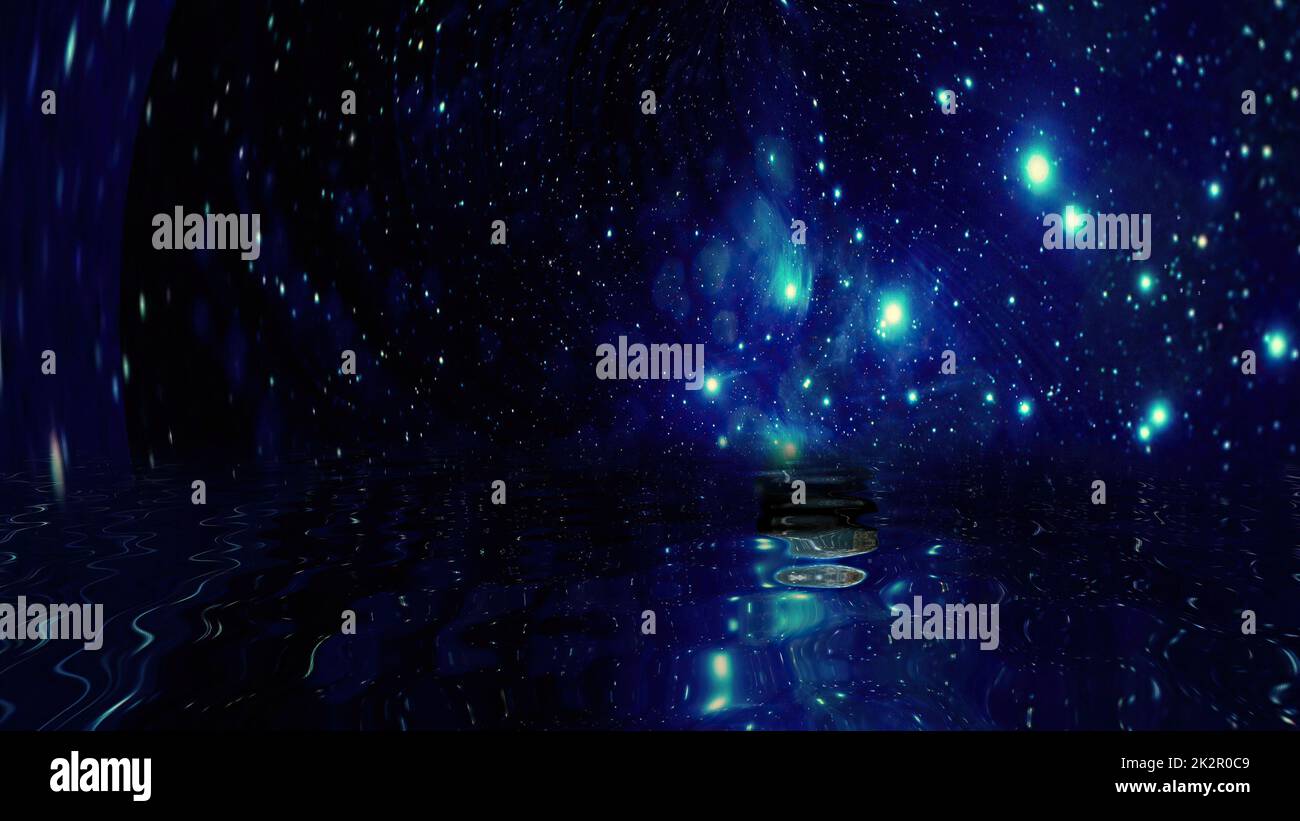 Sky with stars reflecting in water 3d illustration Stock Photo - Alamy