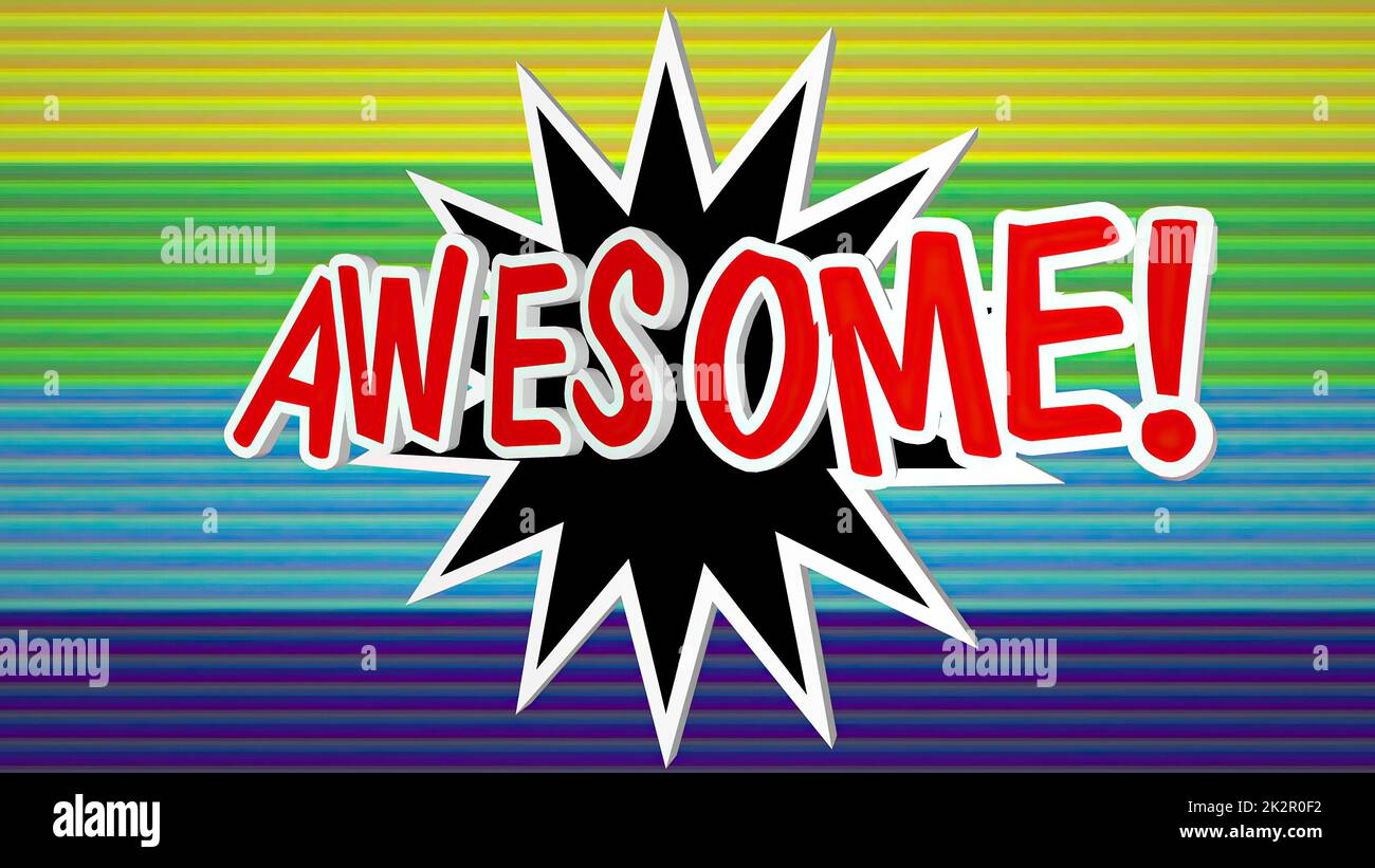 Awesome comic pop art text against colorful background Stock Photo - Alamy