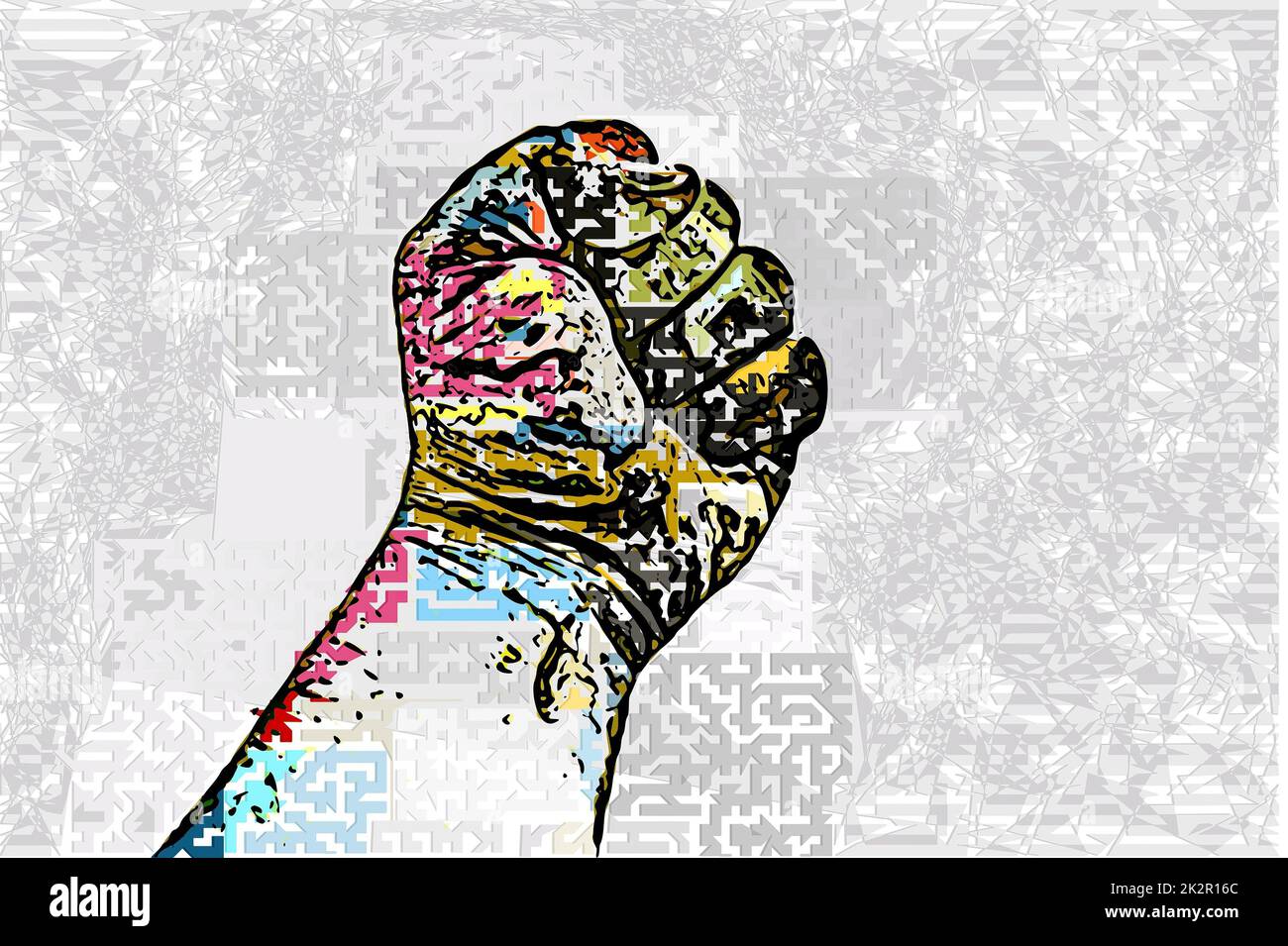 A clenched fist held high in protest hand draw Stock Photo - Alamy