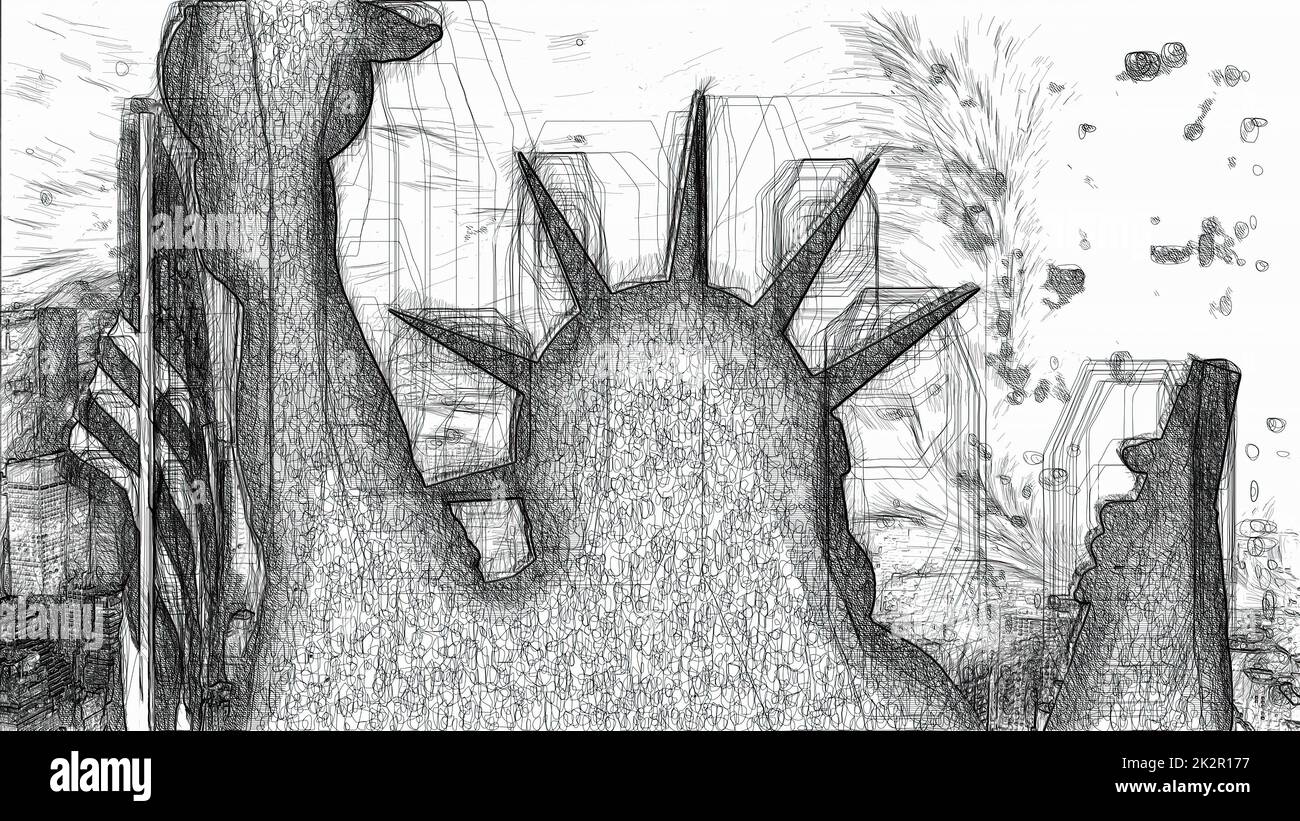 Statue of liberty hand draw digital art illustration Stock Photo - Alamy