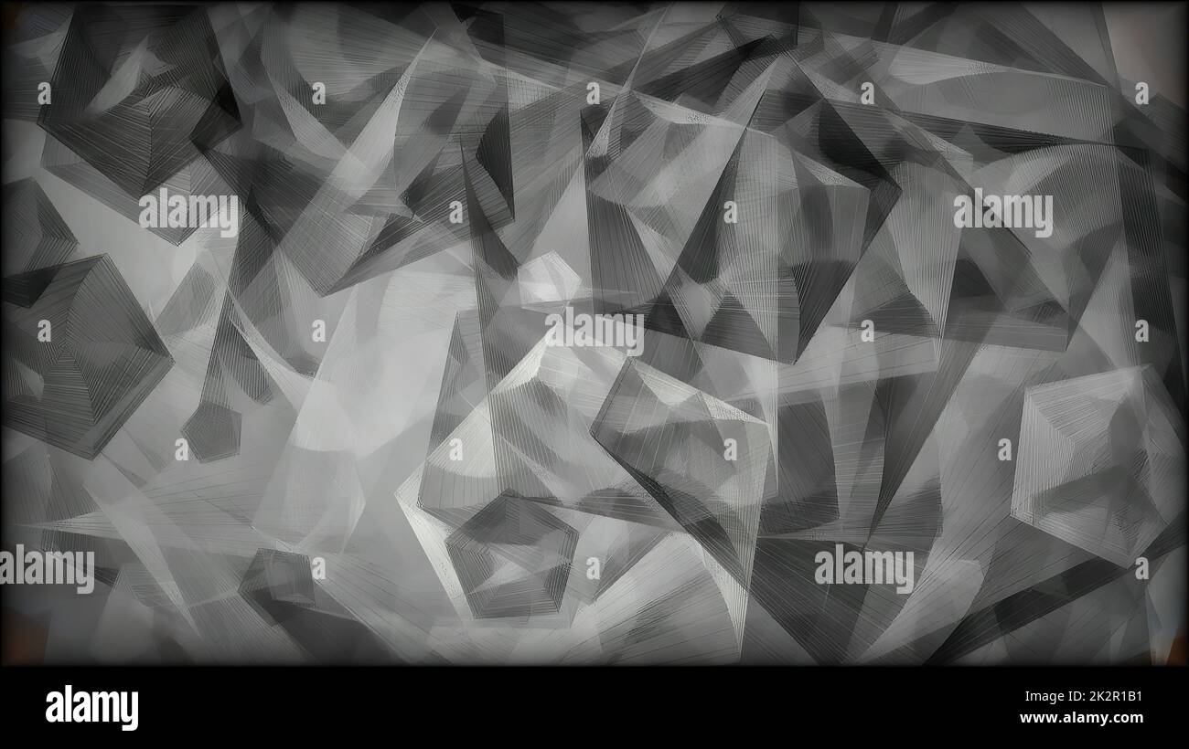 Cubes and triangles hand draw digital art illustration Stock Photo - Alamy