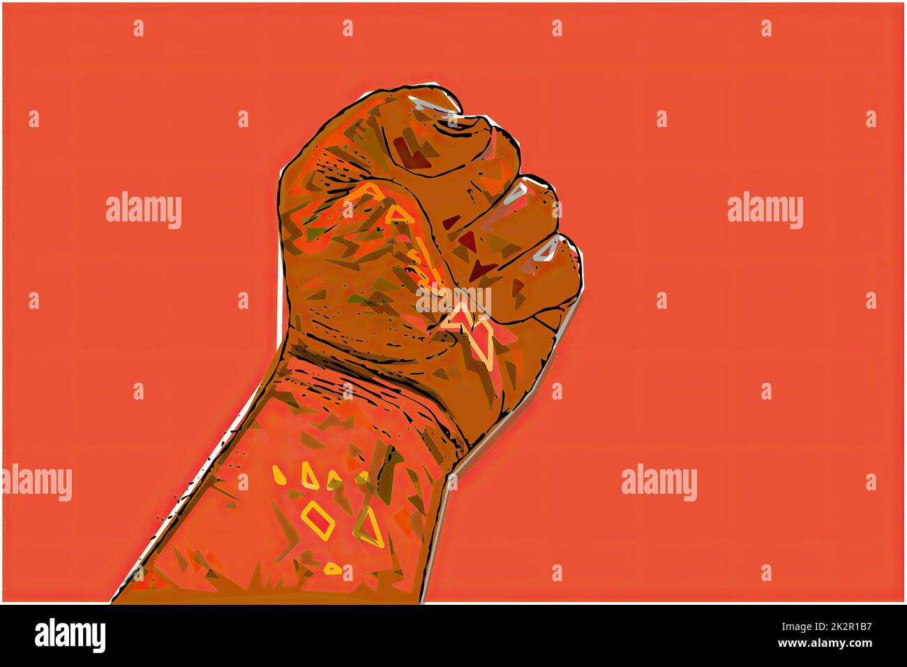 A clenched fist held high in protest hand draw Stock Photo - Alamy