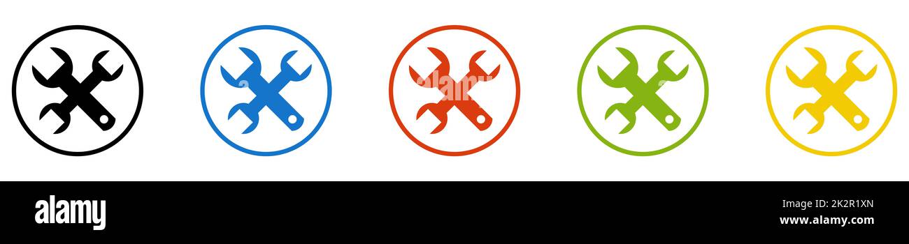 Round Button collection - Repair Icon in black, blue, red, green and ...