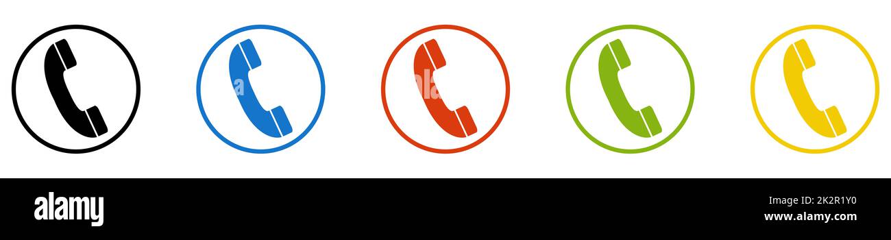 Round Button collection - Hotline Icon in black, blue, red, green and ...