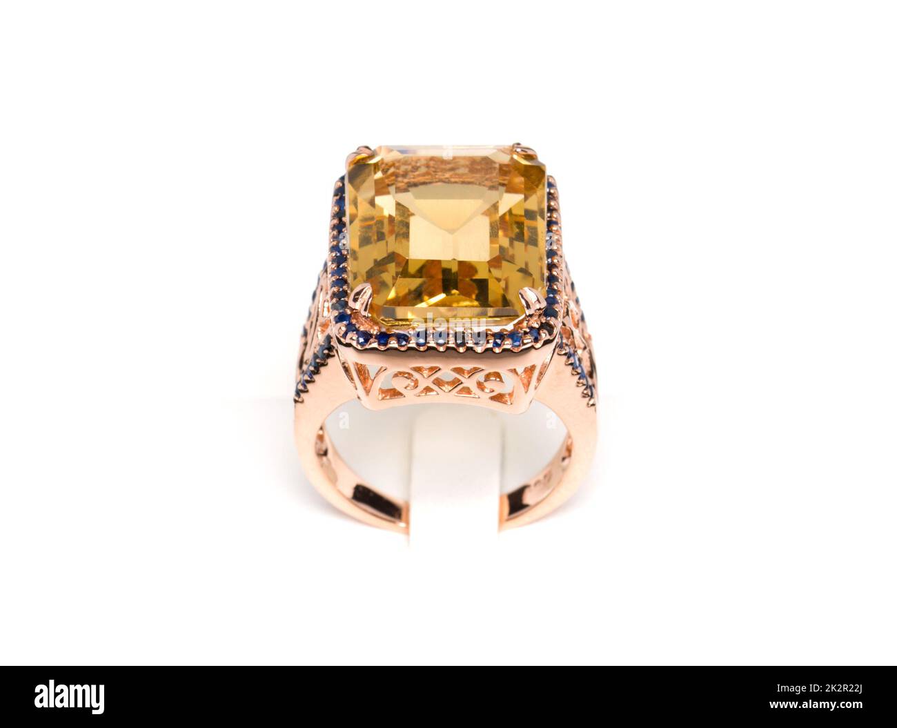 Citrine with Blue Sapphire ring on white background. Collection of ...