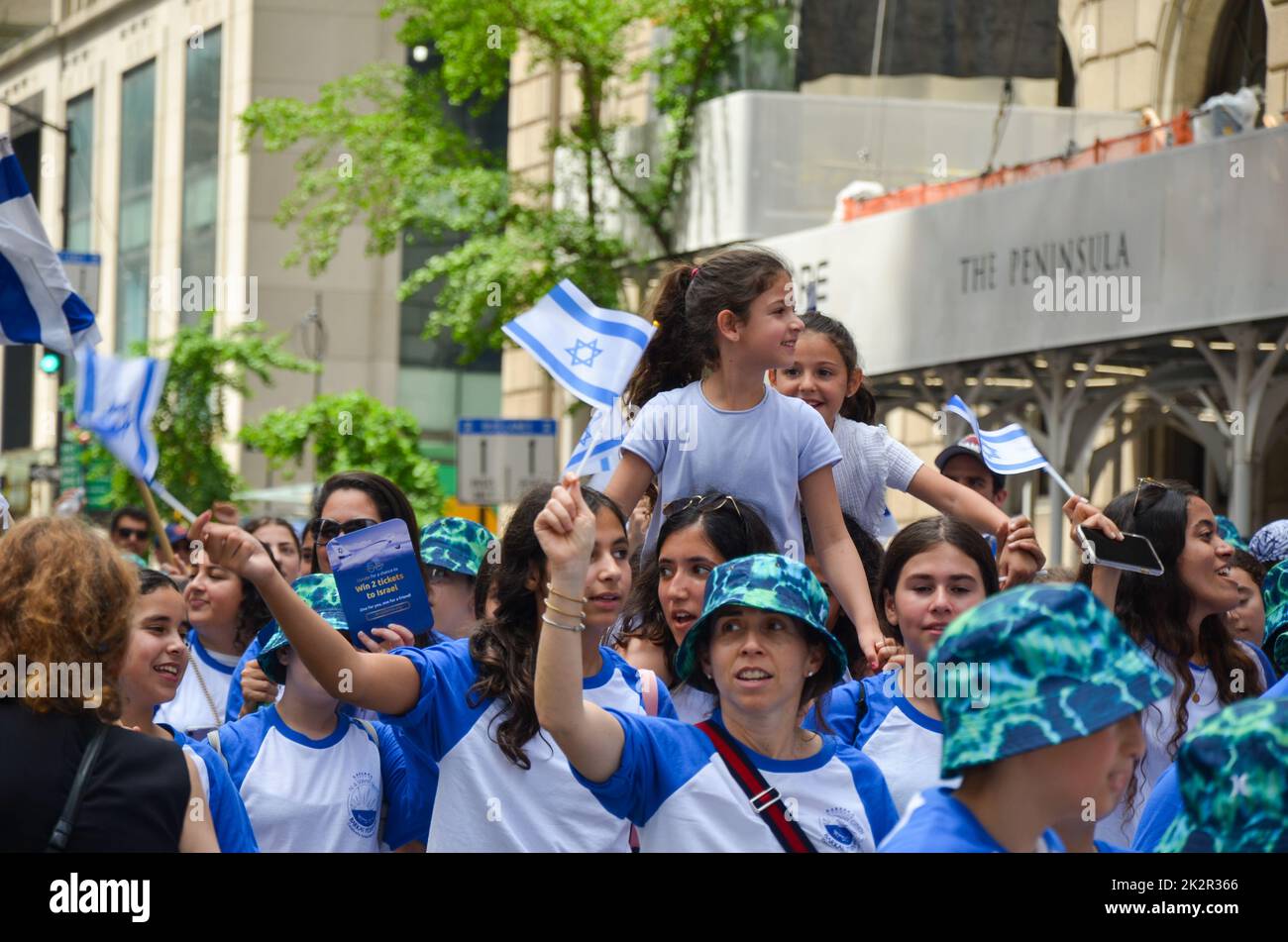 A view of annual Israel Day Parade along Fifth Avenue in New York City ...