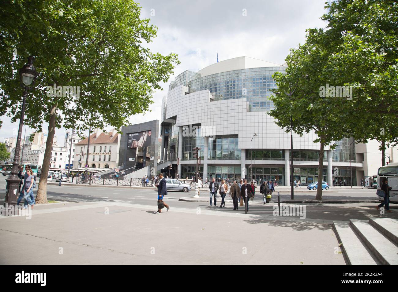 The famous Bastille opera blue sky and modern architecture in Paris ...