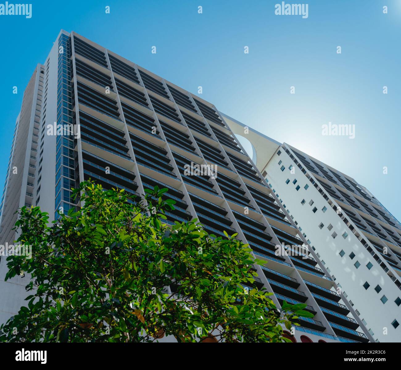 The low-angle view of modern architecture tween towers buildings under ...