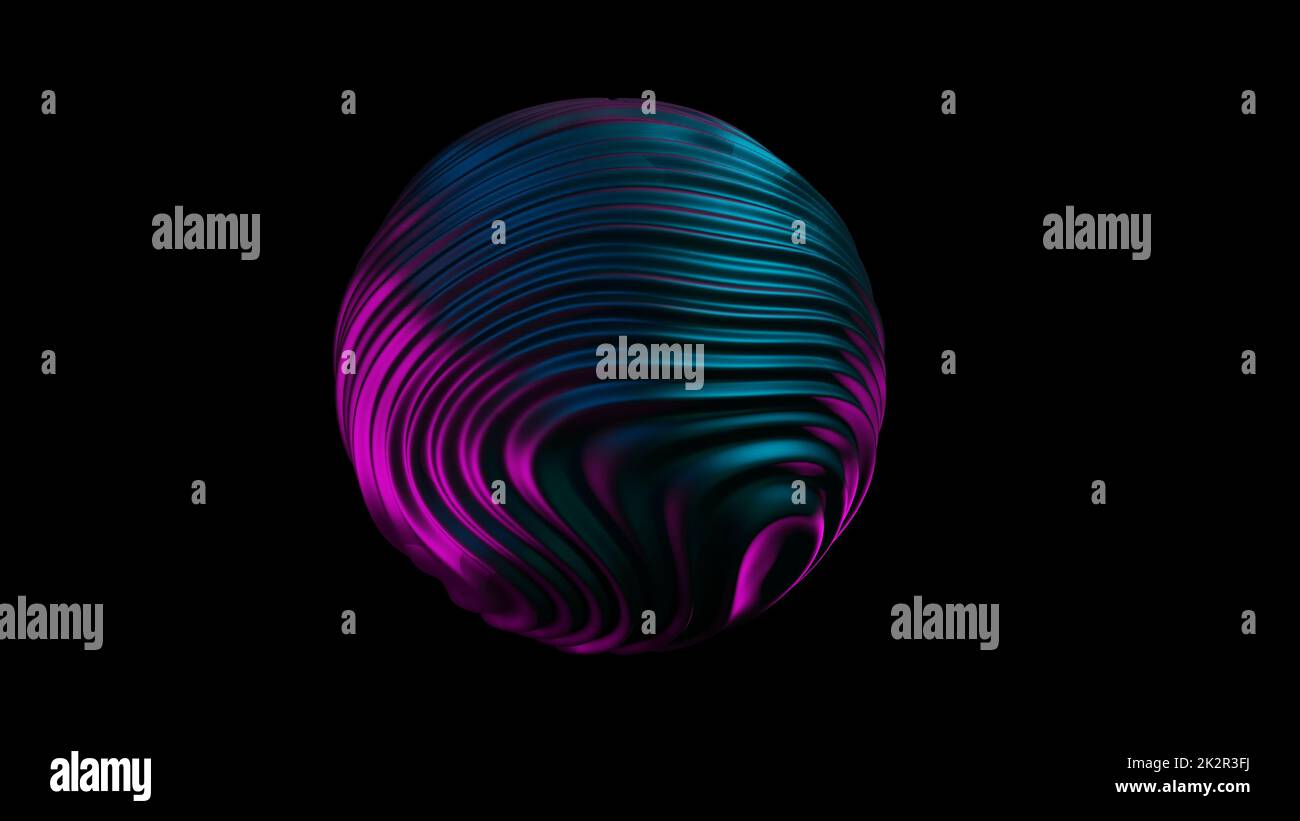 Liquid Sphere 3d blue purple light illustration. Abstract morphing ...