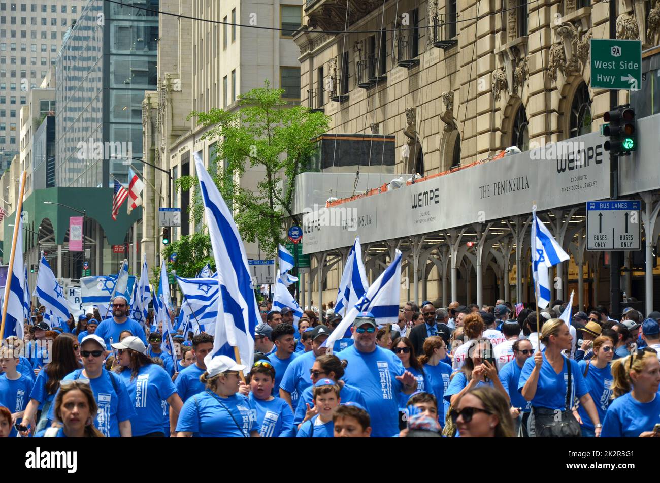 A view of annual Israel Day Parade along Fifth Avenue in New York City ...
