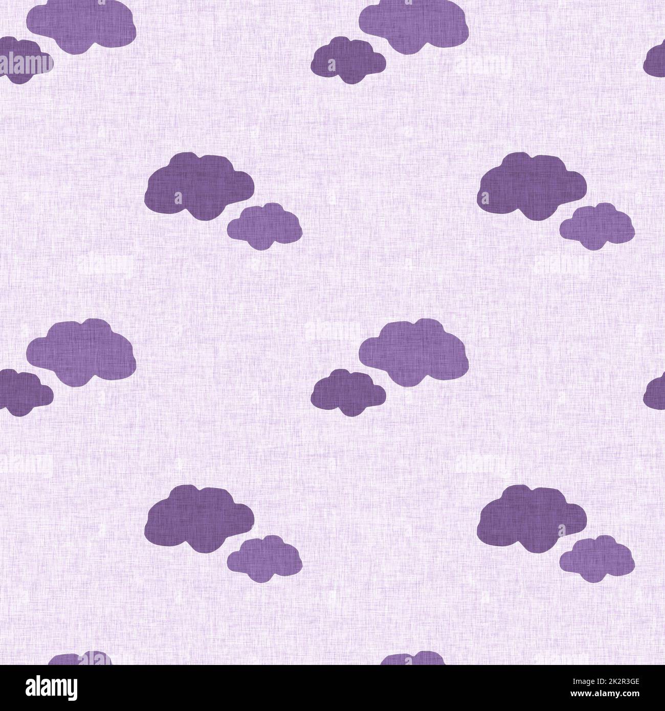 Gender neutral cloud seamless raster background. Simple purple whimsical 2 tone pattern. Kids ...