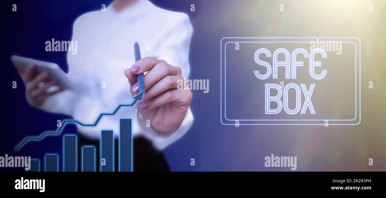Hand writing sign Safe Box. Conceptual photo A small structure where ...