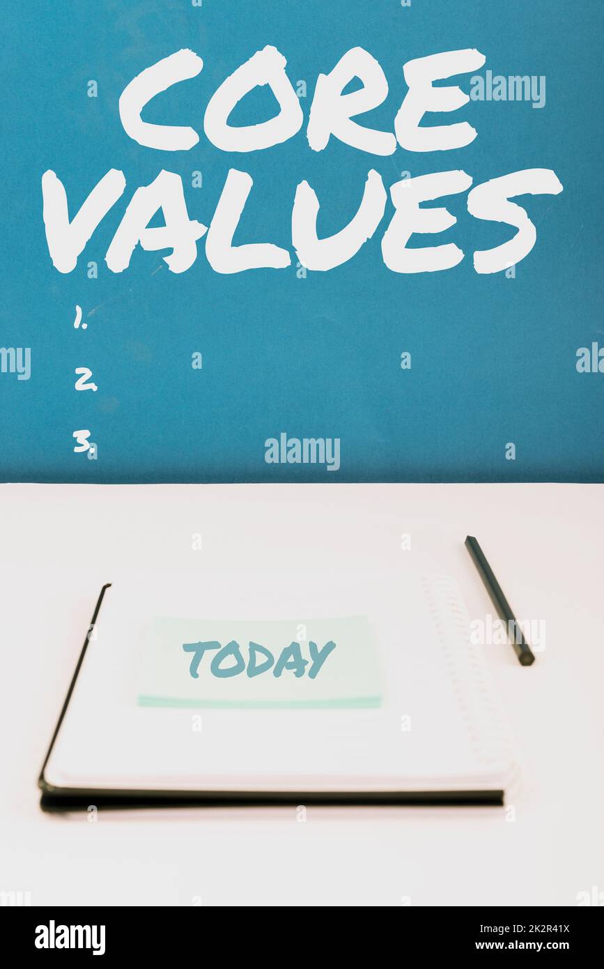 Hand writing sign Core Values. Word for belief person or organization ...