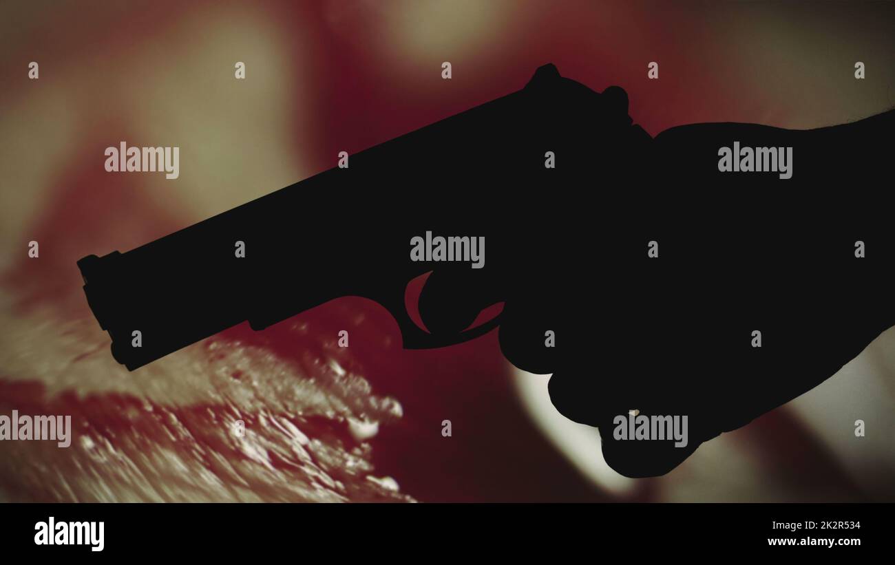 Gun silhouette against bloody background crime concept Stock Photo - Alamy