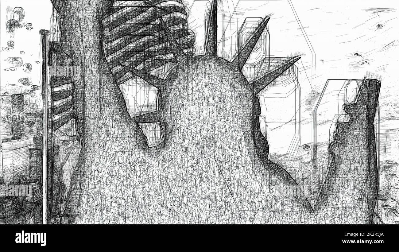 Statue of liberty hand draw digital art illustration Stock Photo - Alamy