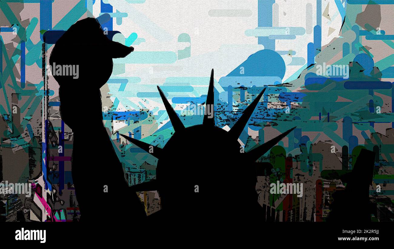 New York Statue of Liberty in a Pop Art Style Layout Stock Photo - Alamy