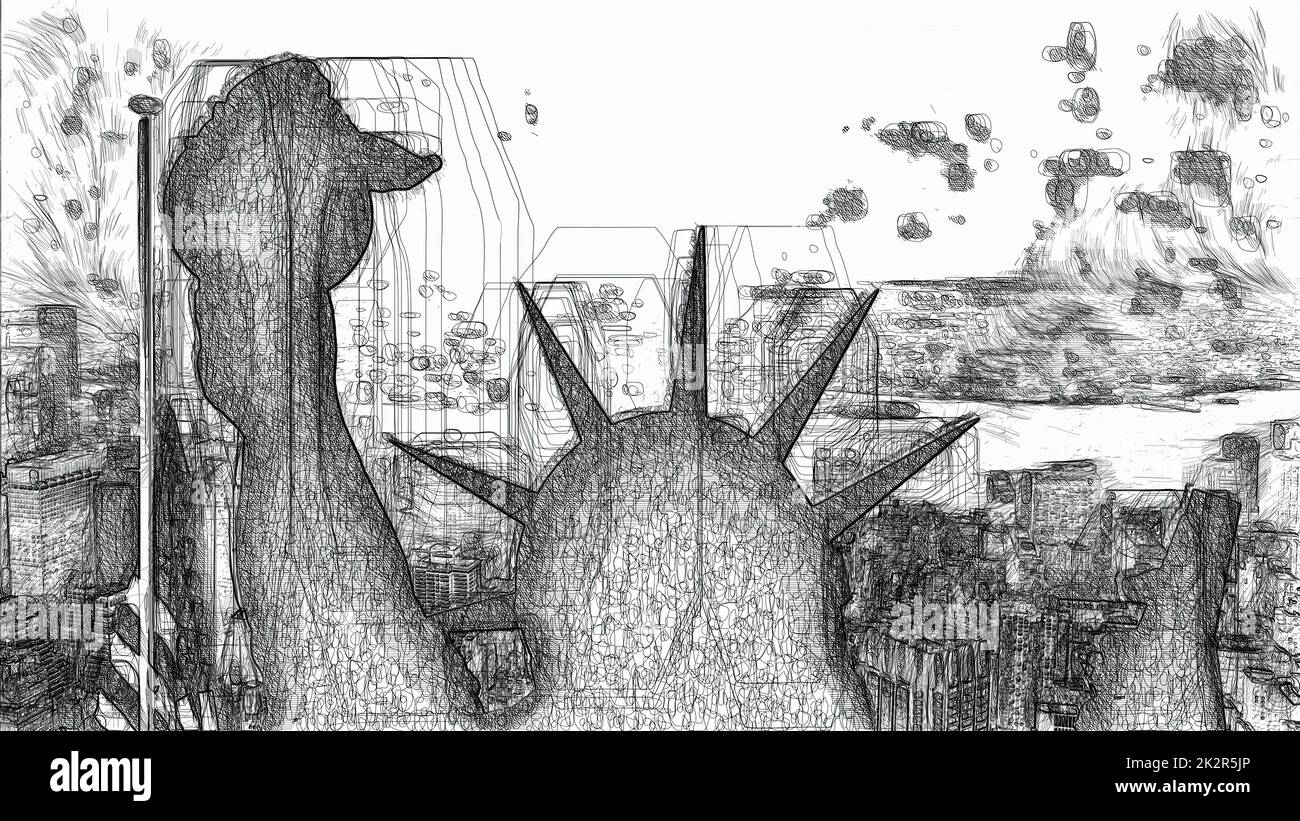 Statue of liberty hand draw digital art illustration Stock Photo - Alamy