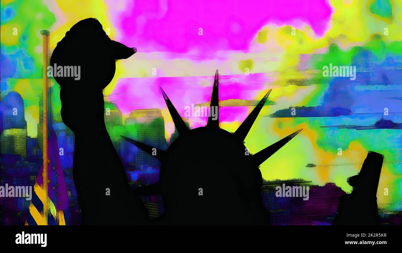 New York Statue of Liberty in a Pop Art Style Layout Stock Photo - Alamy