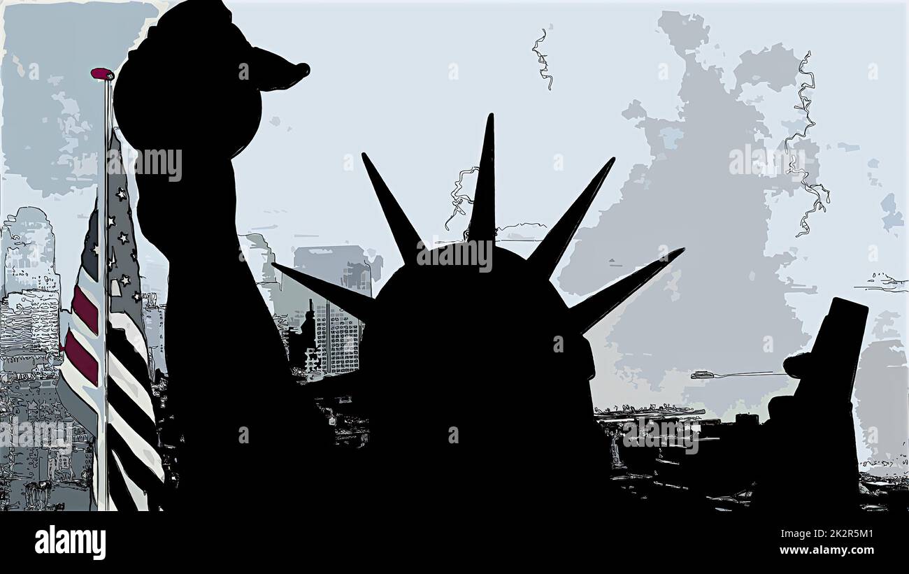 New York Statue of Liberty in a Pop Art Style Layout Stock Photo - Alamy